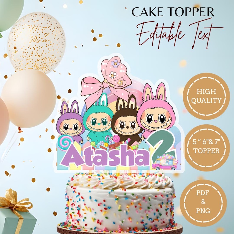 Editable Labubu Birthday Cake Topper ,labubu Theme Party-digital ...