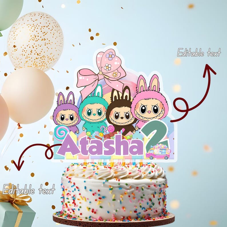 Editable Labubu Birthday Cake Topper ,labubu Theme Party-digital ...