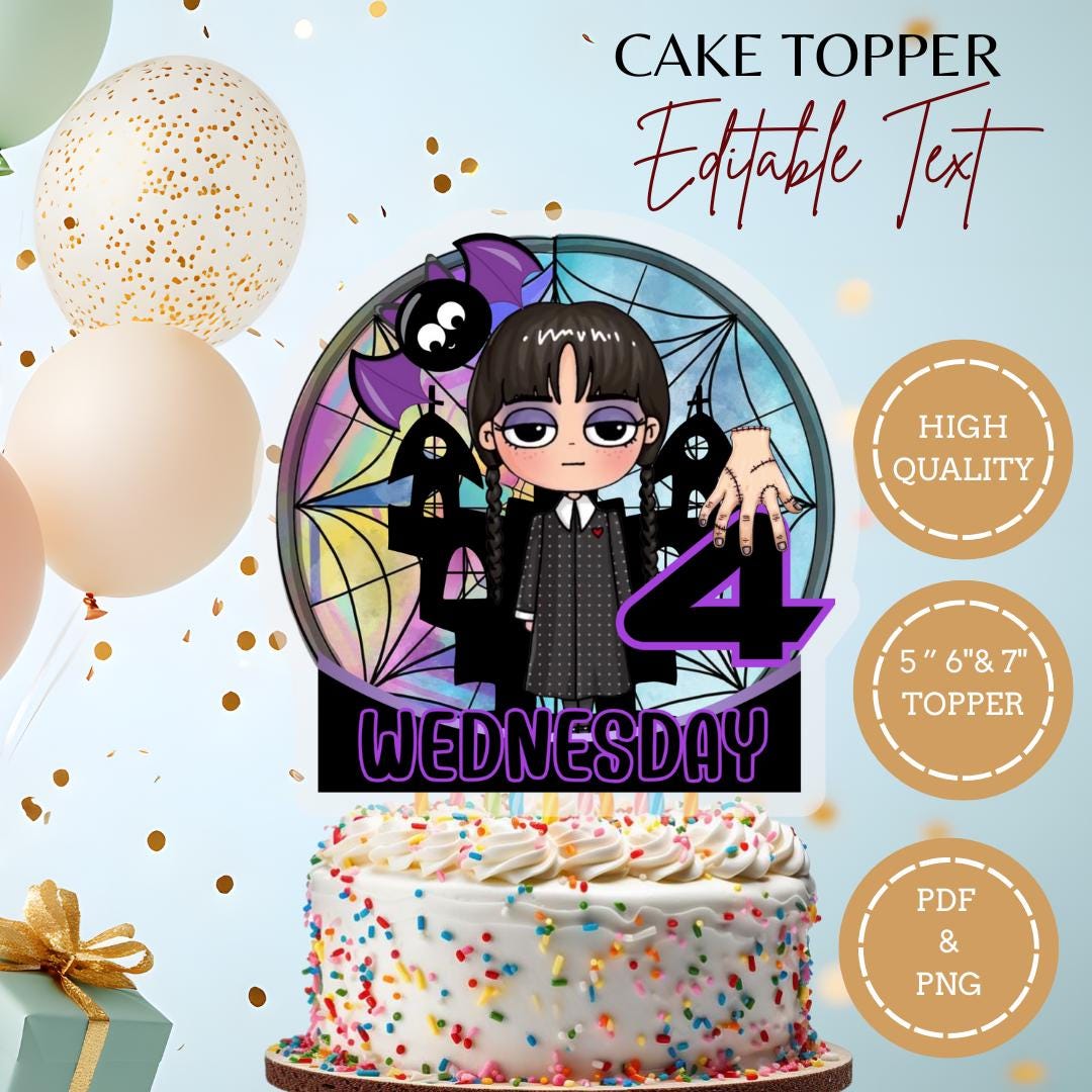 Editable Wednesday Addams Cake Topper Addams Family Party Decor ...