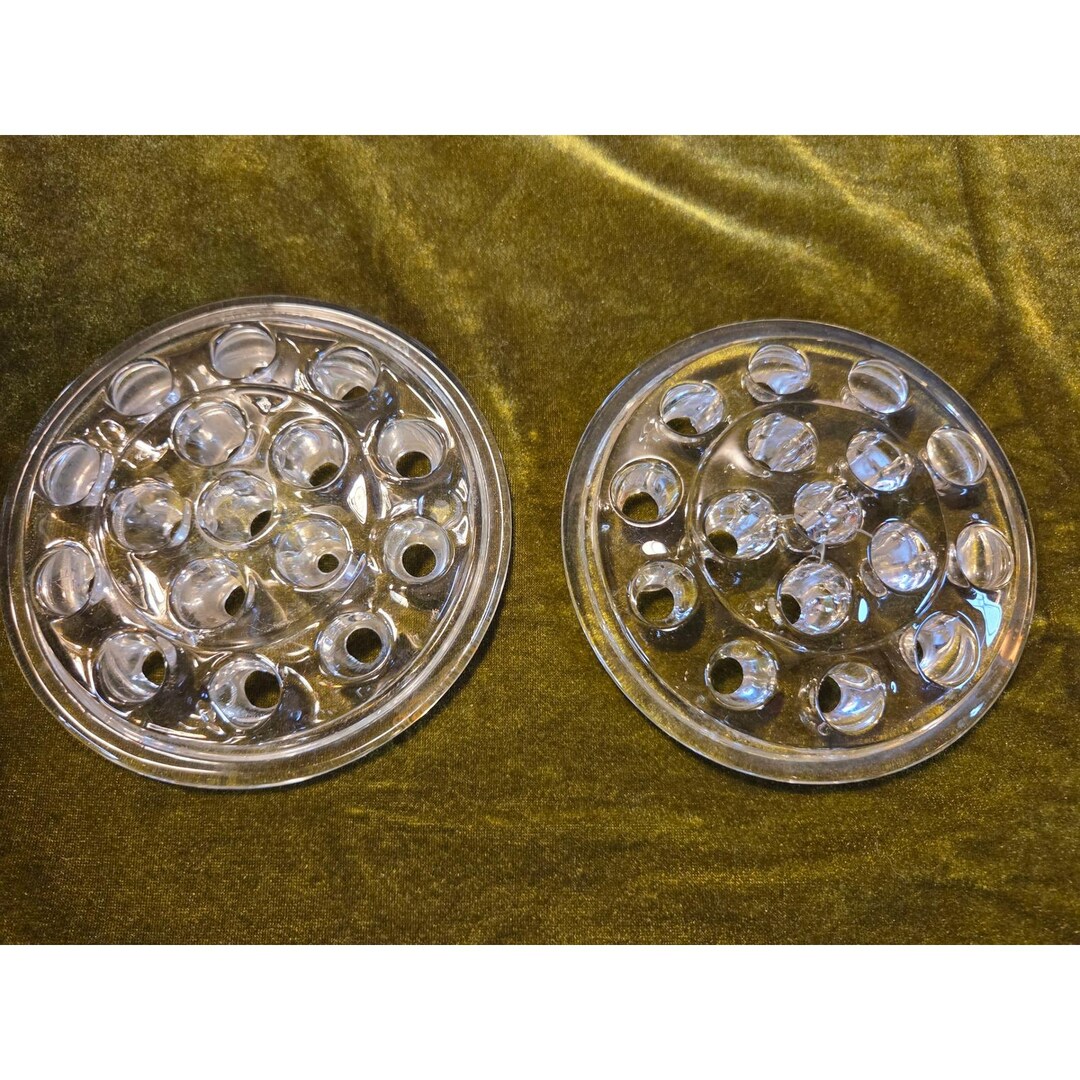 Vintage Clear Glass Flower Frog Set of 2 Round 16 Hole Floral Arrangers ...