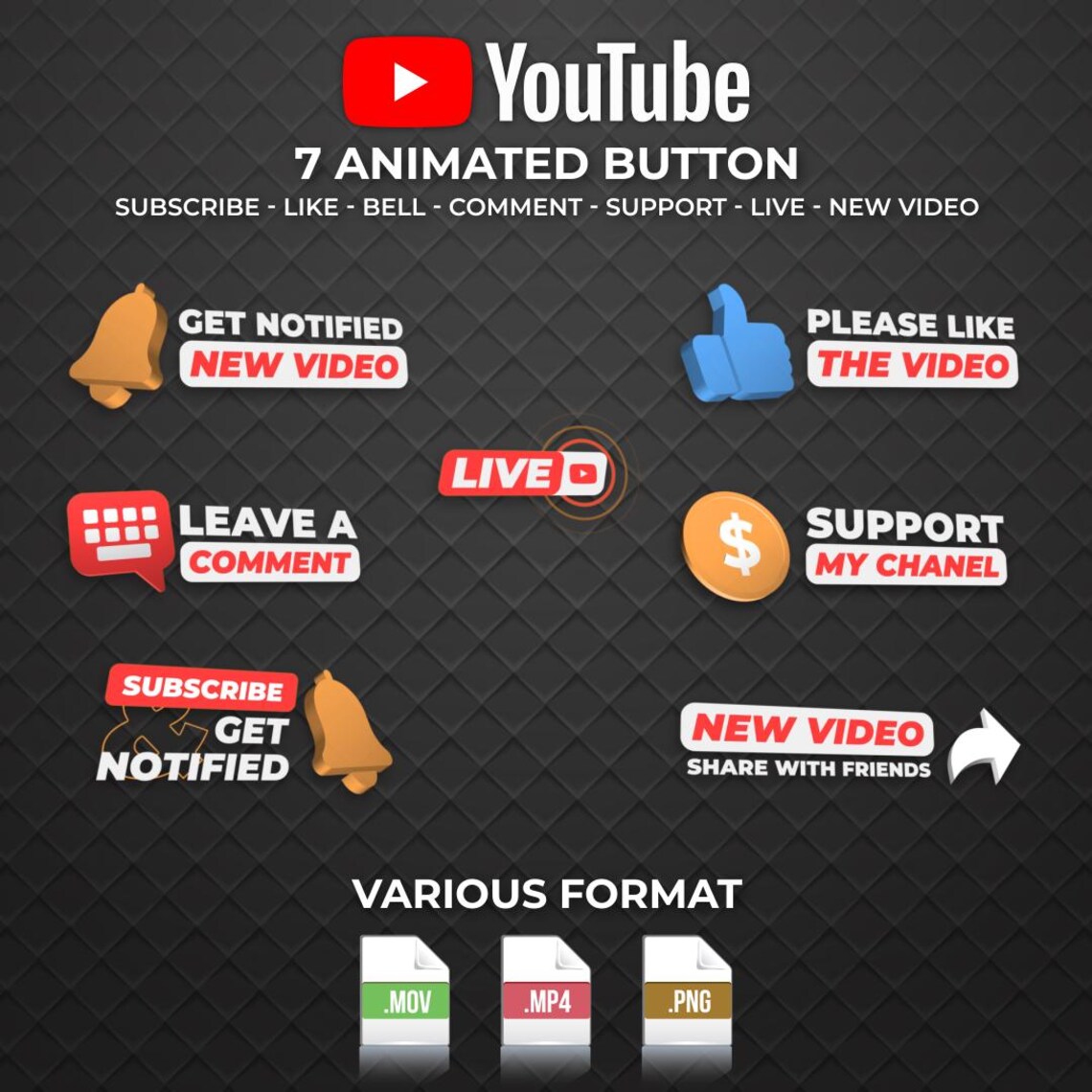 Youtube Asset Subscribe Animation Pack Transparent Video Overlays ...