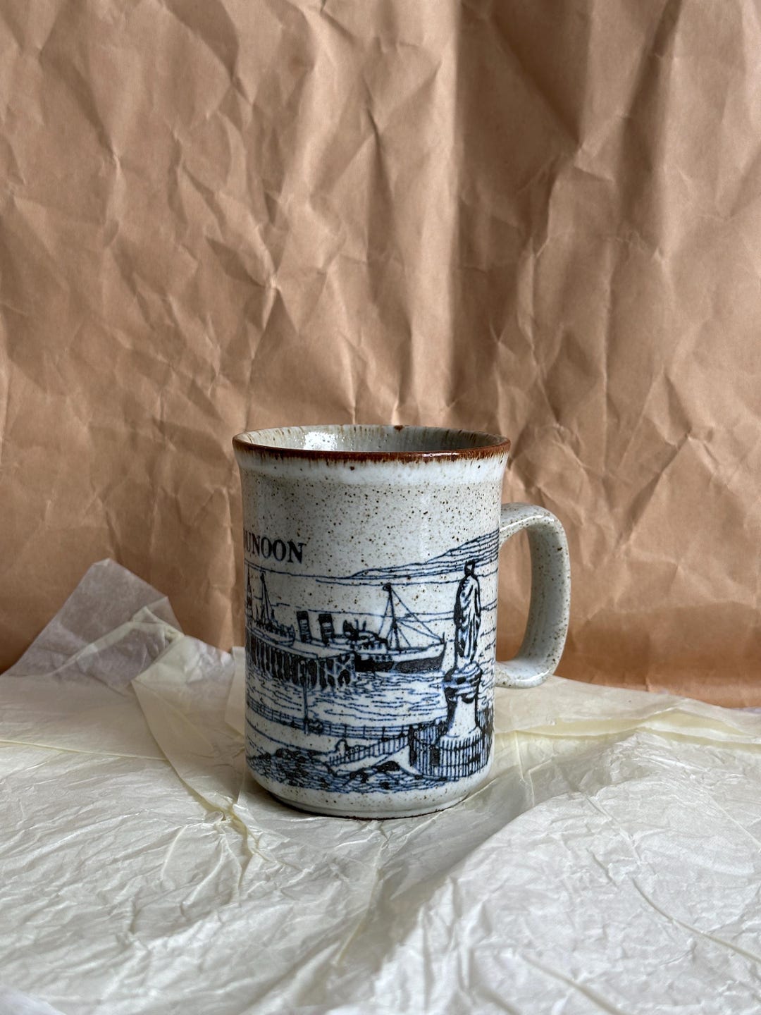 Dunoon Stoneware Mug Vintage Blue White Harbour Scene Scotland Coffee ...