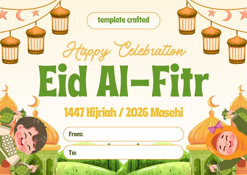 Printable Eid Al-fitr Card | Kids Islamic Greeting (digital Download ...