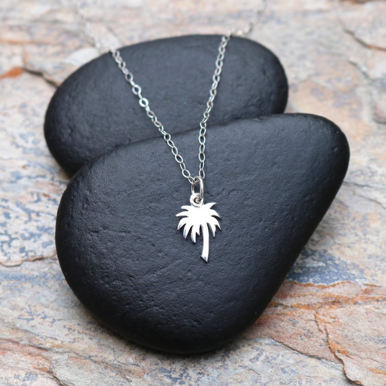 Palm Tree Necklace, Sterling Silver Palm Tree Necklace, Tiny Palm Tree ...