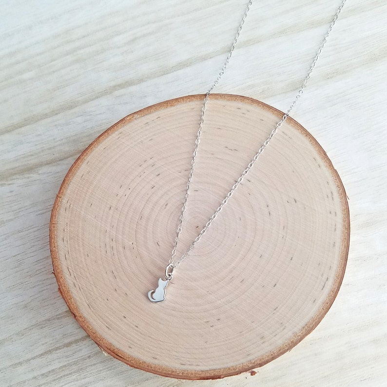 Tiny Cat Necklace Sterling Silver Tiny Cat Necklace Cat | Etsy