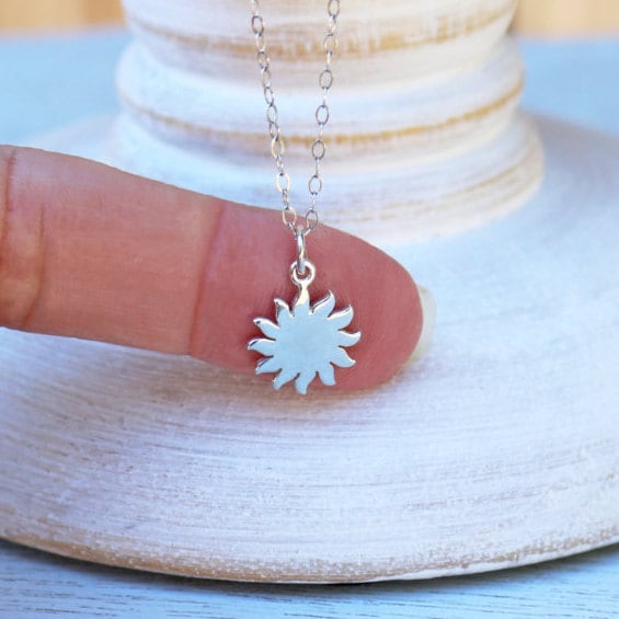 Tiny Sun Necklace Sterling Silver Sun Necklace Sunburst - Etsy