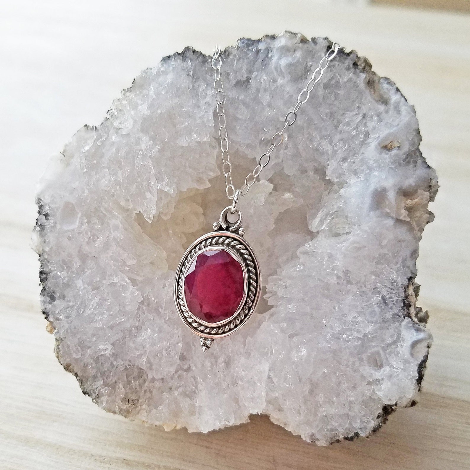 Ruby Quartz Necklace Sterling Silver Ruby Quartz Necklace | Etsy