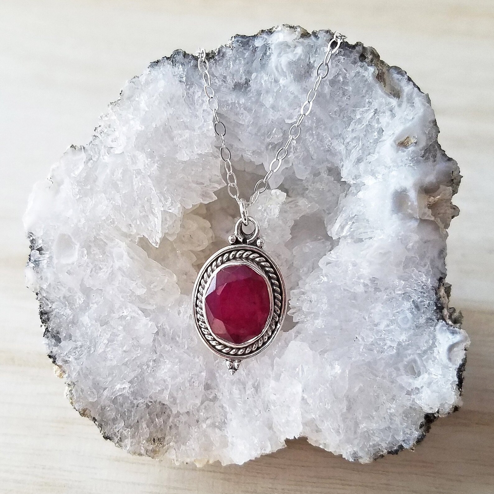 Ruby Quartz Necklace Sterling Silver Ruby Quartz Necklace | Etsy