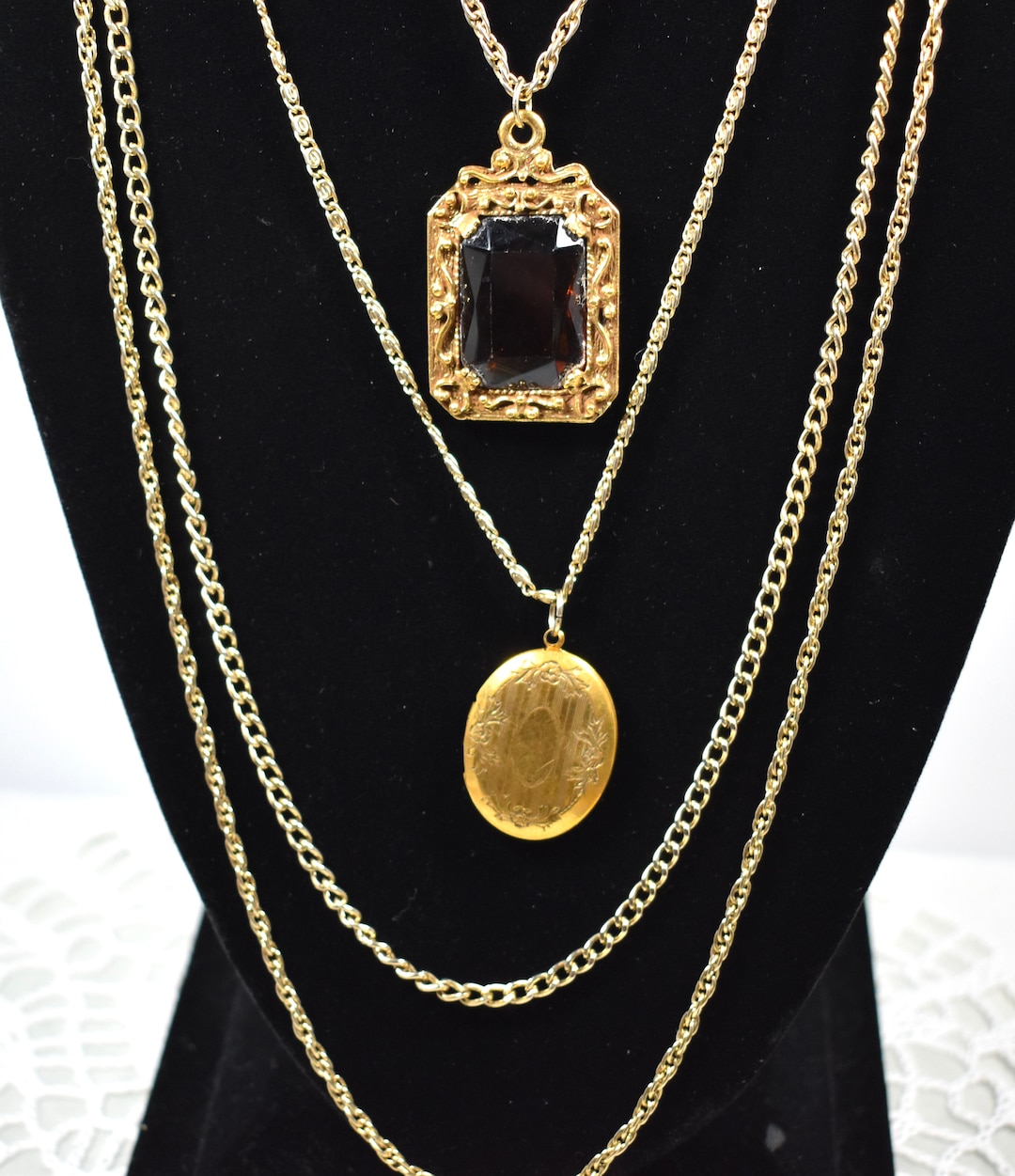 Rare Vintage 1950 Circa GOLDETTE Locket and Open Back Golden Rhinestone ...