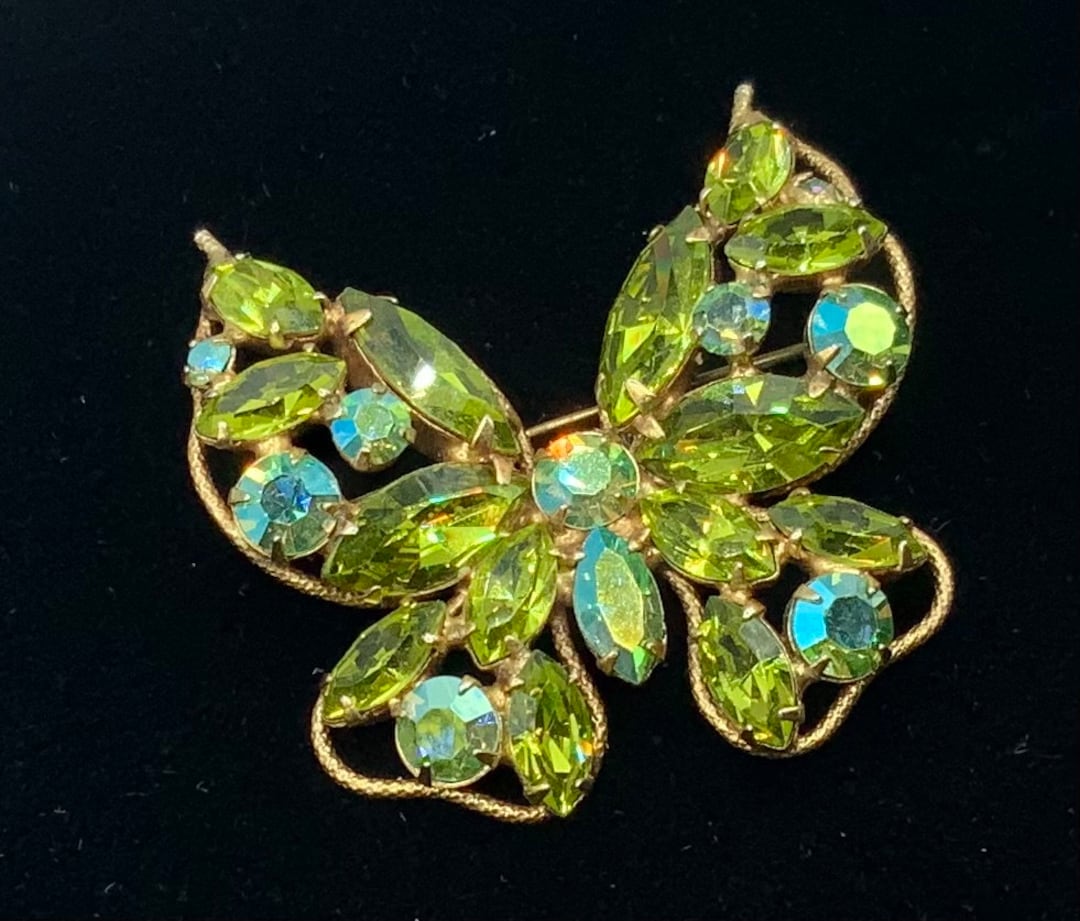 Regency UV Butterfly Brooch Green Rhinestones With UV Reactive Stones ...