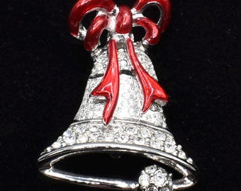Vintage Weiss Signed Christmas Bells Brooch Red and Green Red Crystal ...