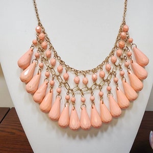 Vintage Modern Peach Colored Necklace Bib Faceted Cabochons and Hook ...