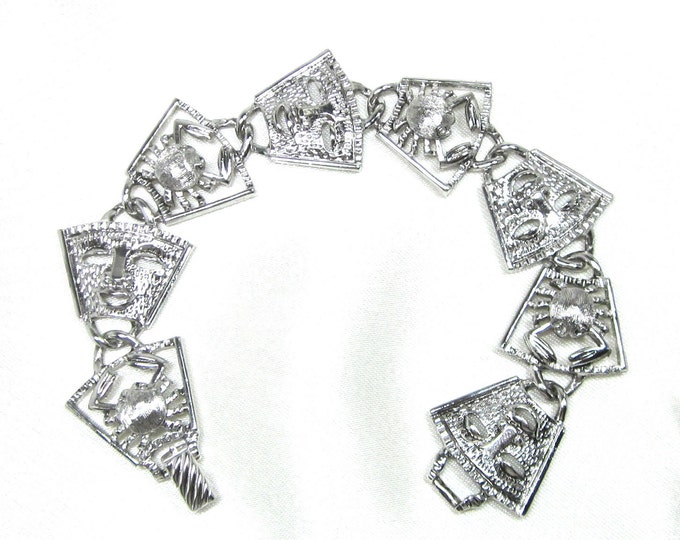 Vintage Sarah Coventry talisman of Love Zodiac Silver Bracelet, Crab ...