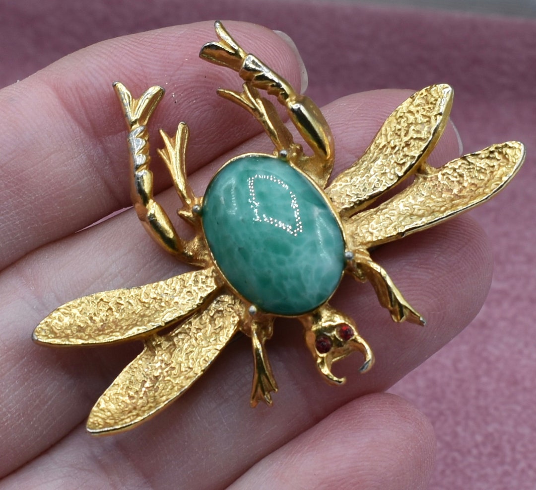Turquoise Glass Belly Insect Brooch Pin Gold Tone, Jelly Belly Bug ...