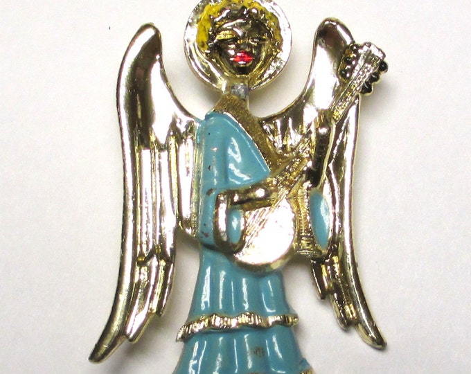 Vintage Beatrix Signed Angel Brooch Pin, Blue Enamel Angel Figural ...