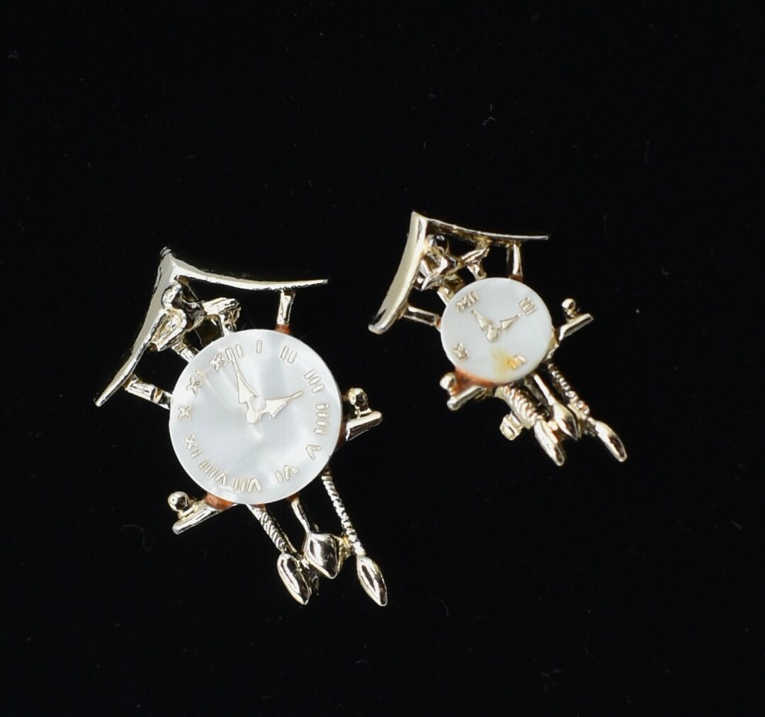 Darling Antique Clock Duet Pins Figural Pin Cuckoo Clocks MOP - Etsy