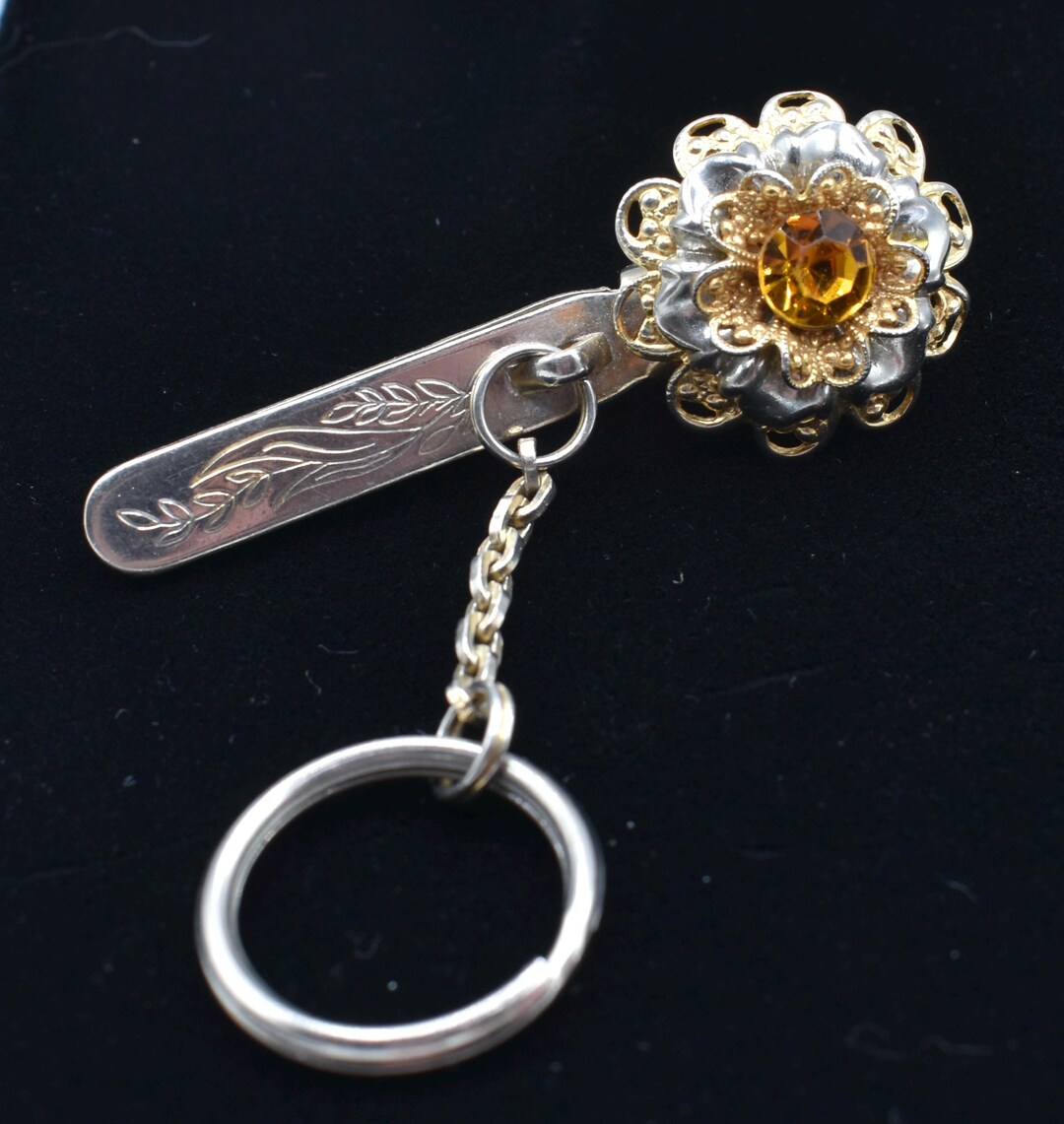 Vintage King's Key Finder, Golden Rhinestone Filigree Keychain - Etsy