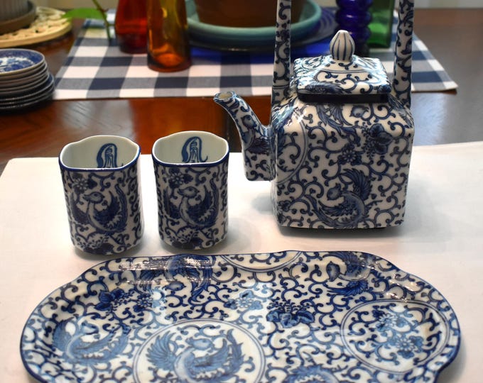 Vintage Japanese Blue and White China Phoenix Ware Birds Pattern Tea ...