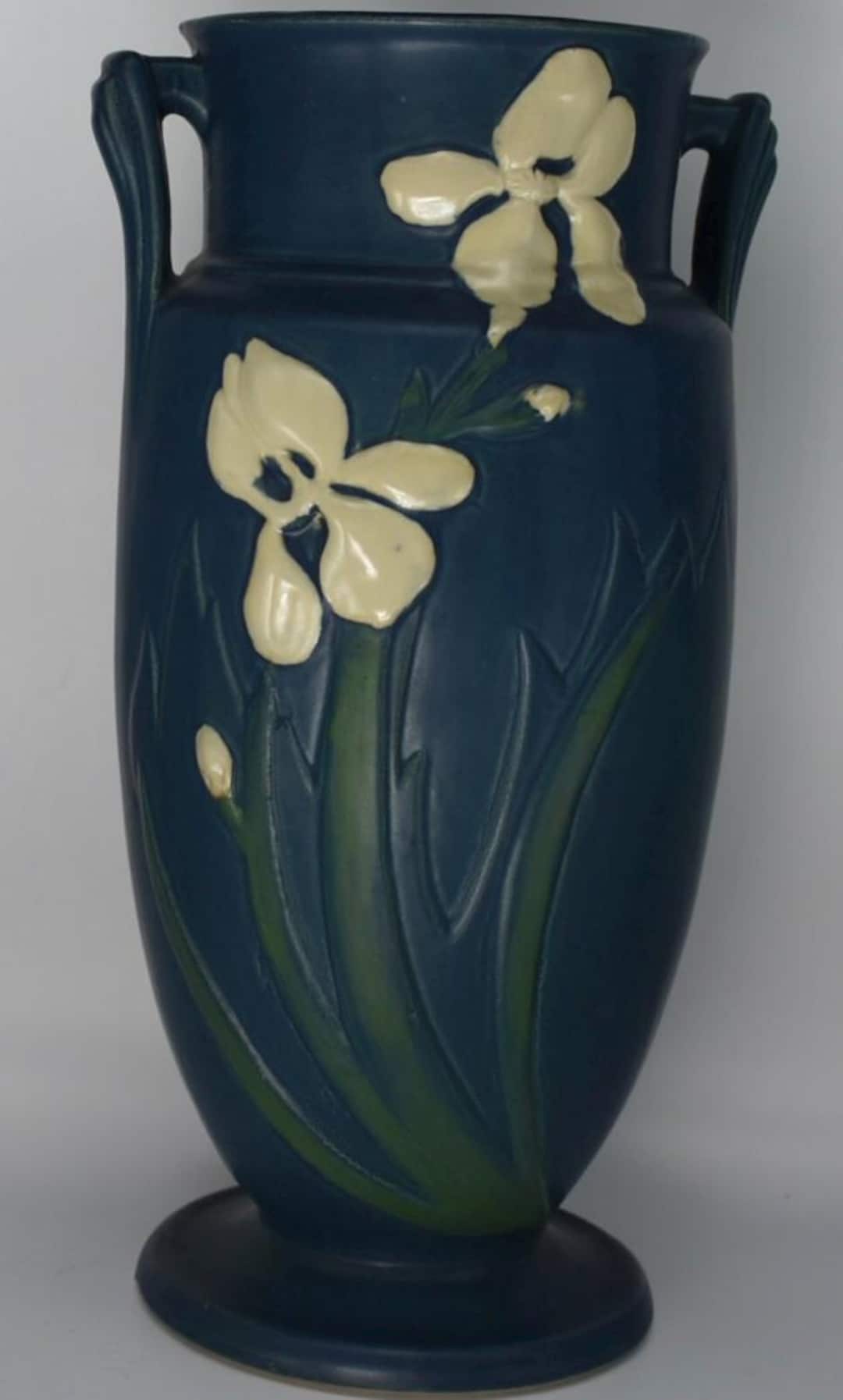 Roseville Reproduction 928-12 Art Deco Pottery Flower Garden Blue Iris ...