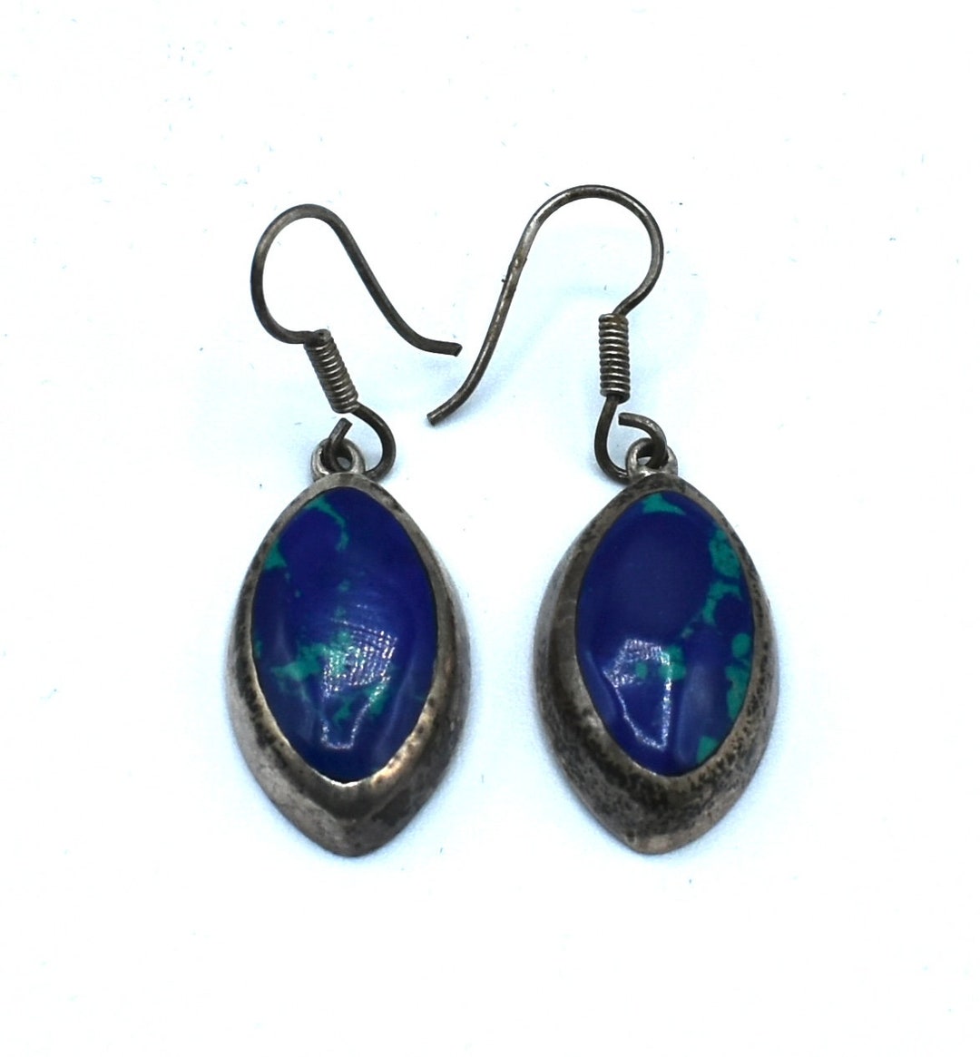 Vintage Sterling Azurite Malachite Earrings, Semiprecious Stone, Marked ...
