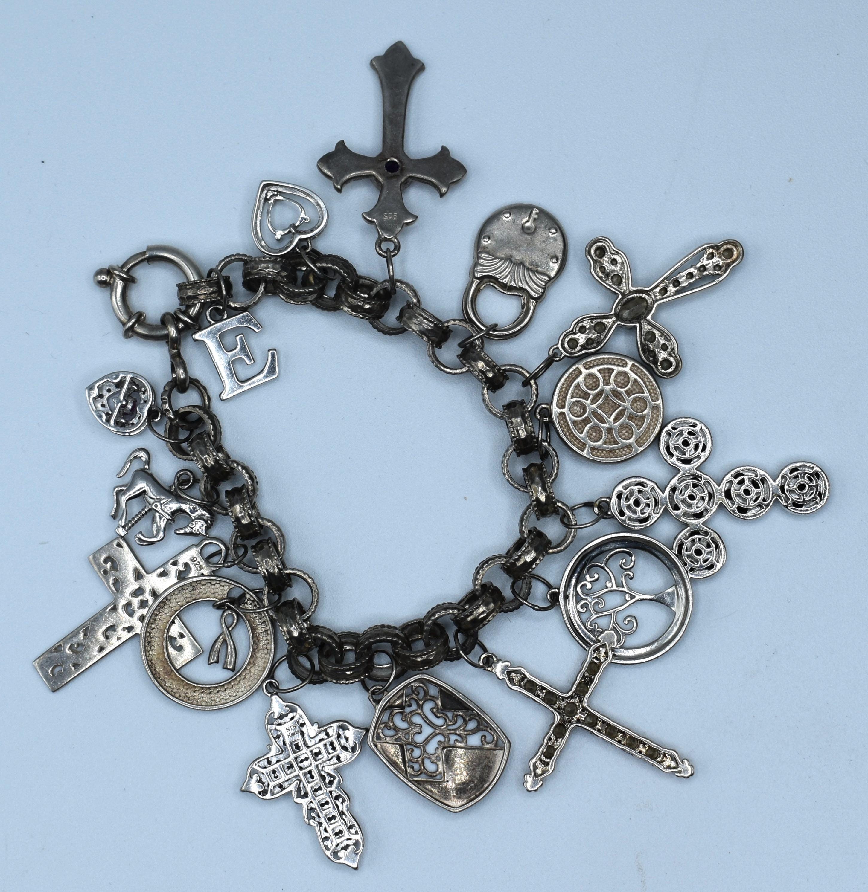 Sterling Silver Religious Charm Bracelet, Cross Charms - Etsy