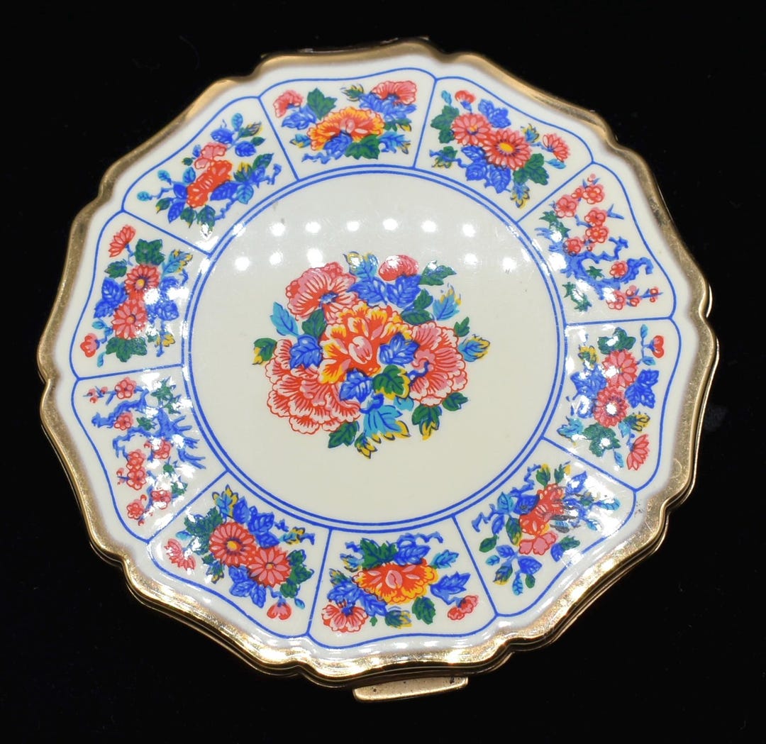 Stratton England Enamel Floral Compact 1950s Made in England - Etsy