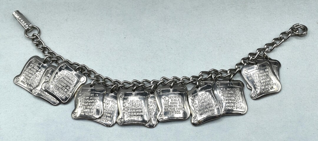 Vintage Silver Ten Commandments Charm Bracelet Written on Scroll Shaped ...