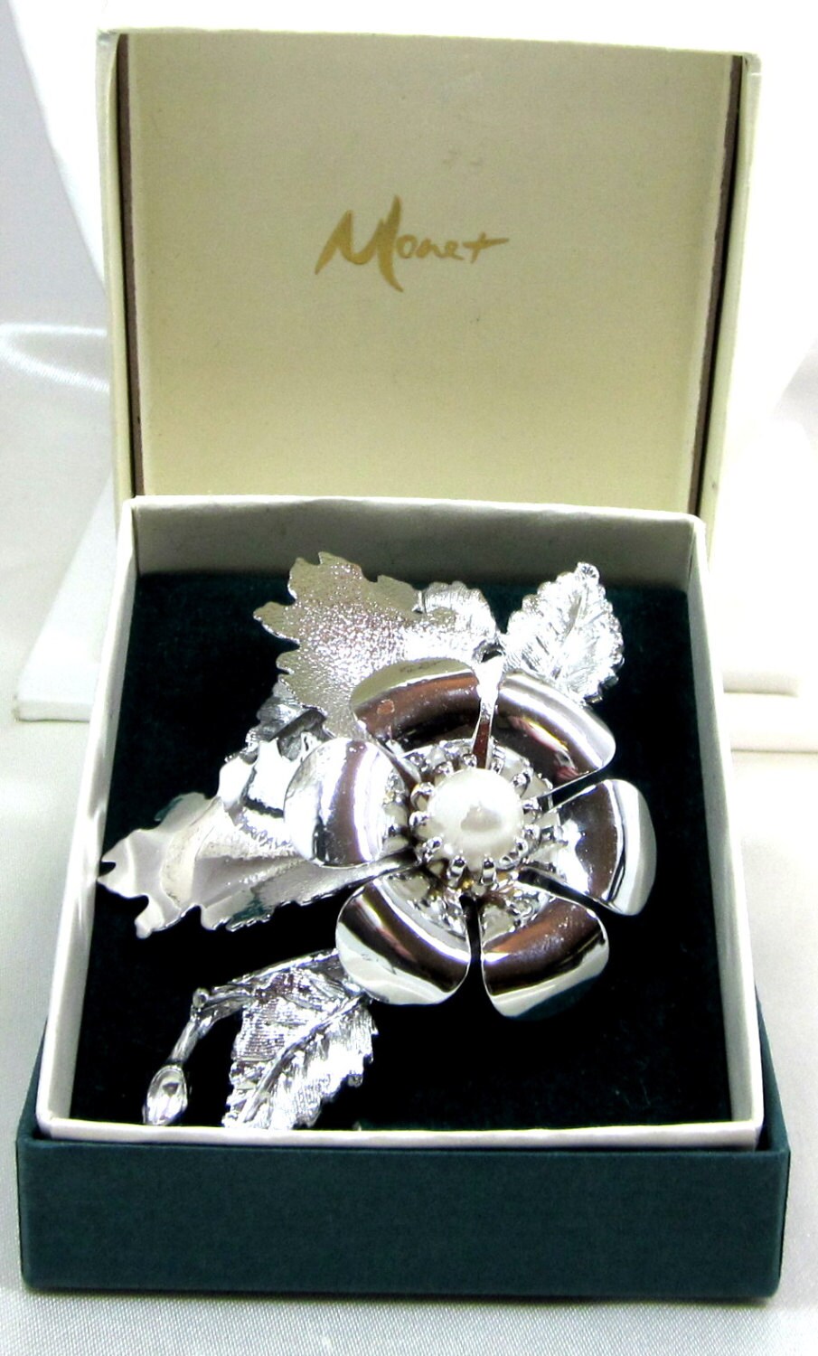 Early MONET Christmas Brooch Pin, Original Box Silver Floral Flower - Etsy
