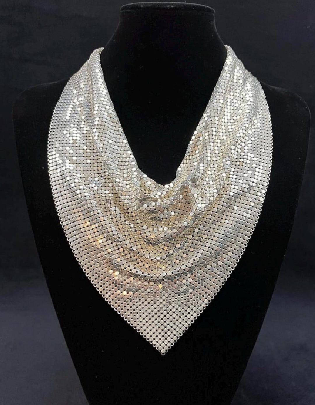 Glamorous Silver Mesh Bib Necklace, Holiday Party Whiting Davis Style ...