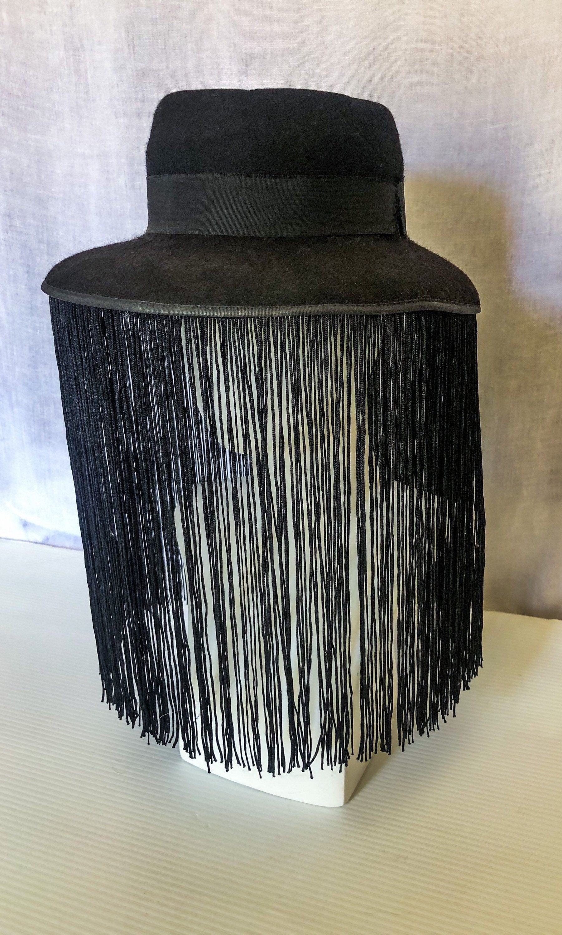 Womens Black Fringe Hat / Black Custom Fringe / Tassel Hat / Bolero Hat ...