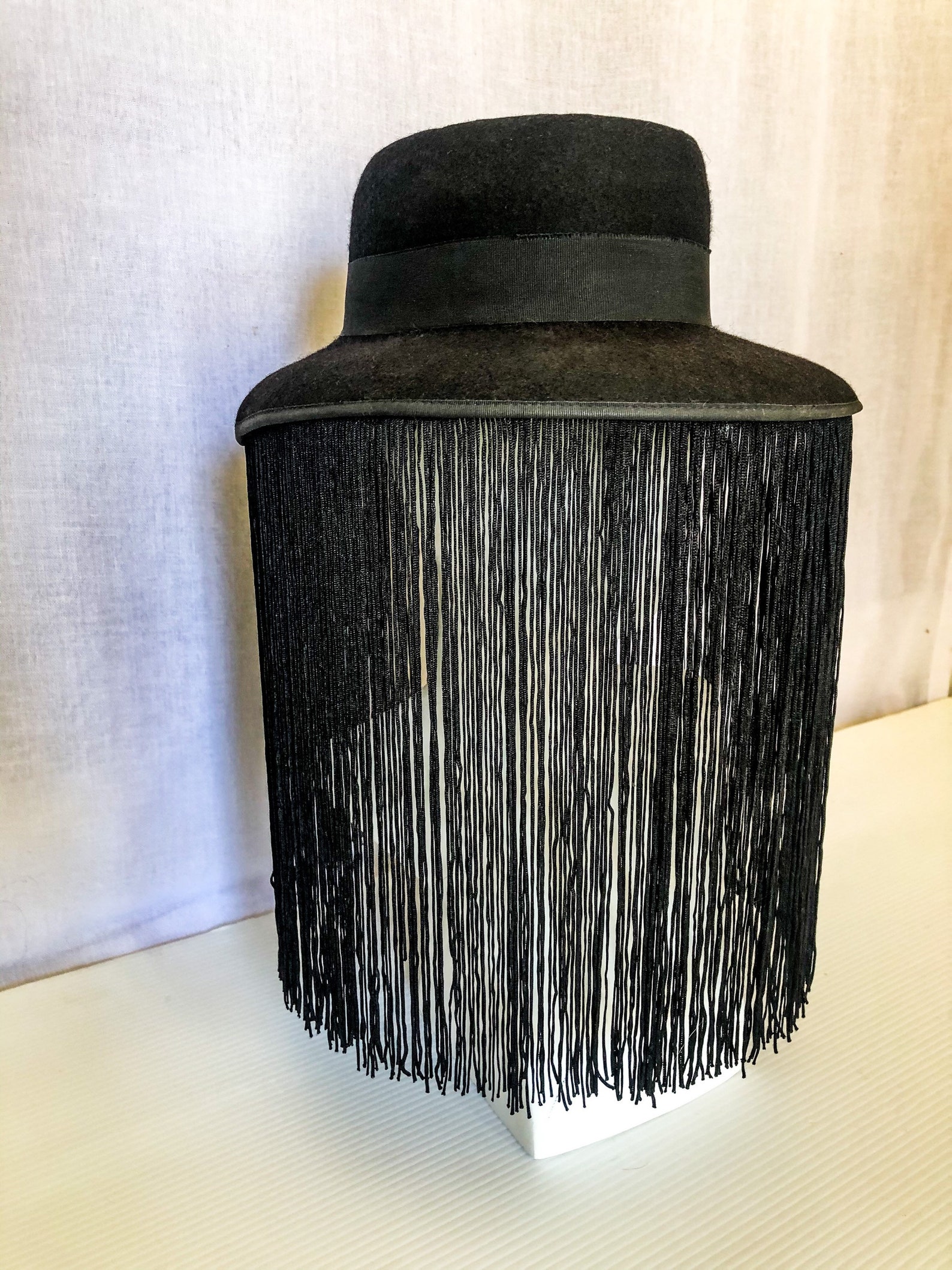 Womens Black Fringe Hat / Black Custom Fringe / Tassel Hat / Bolero Hat ...