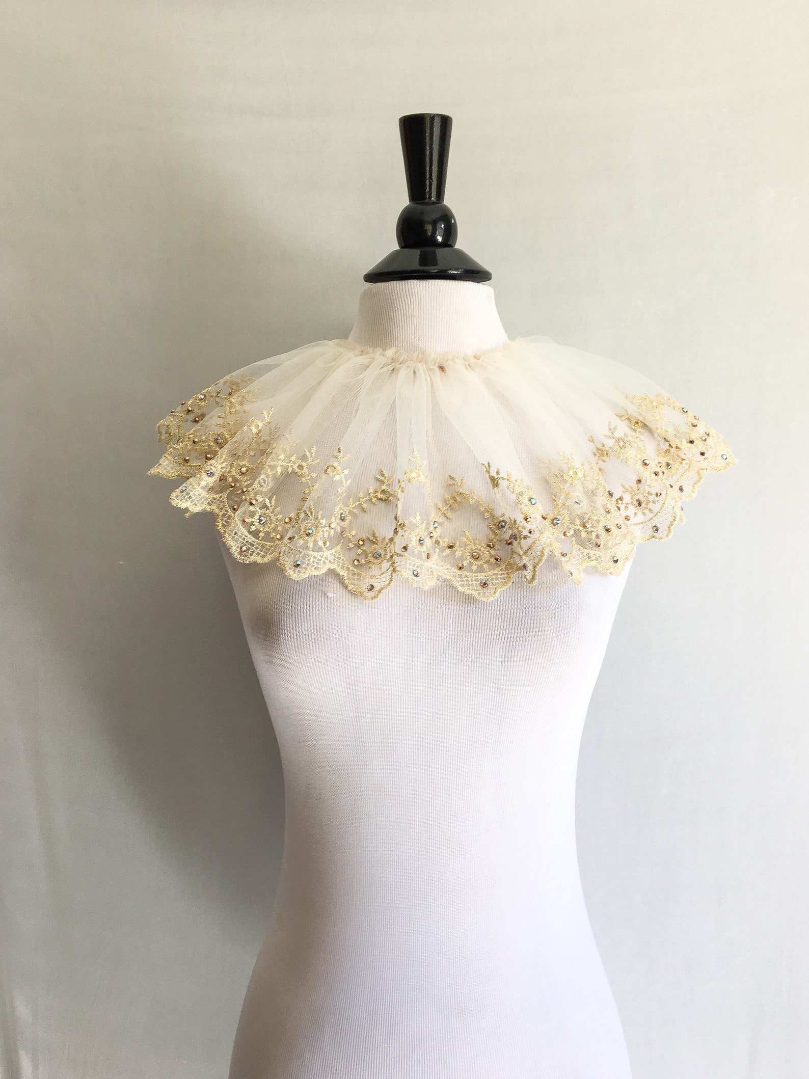Lace Ruff / French Lace Ruffle Collar / White & Gold Lace | Etsy