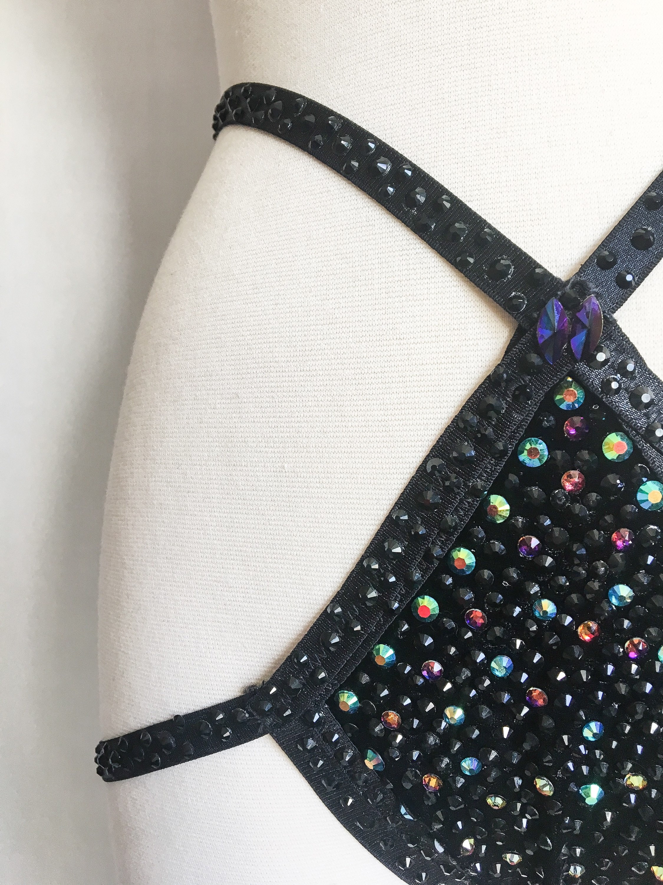 Rhinestoned Cupless Cage Bra & Underbutt Strap Cage Panties G-string ...
