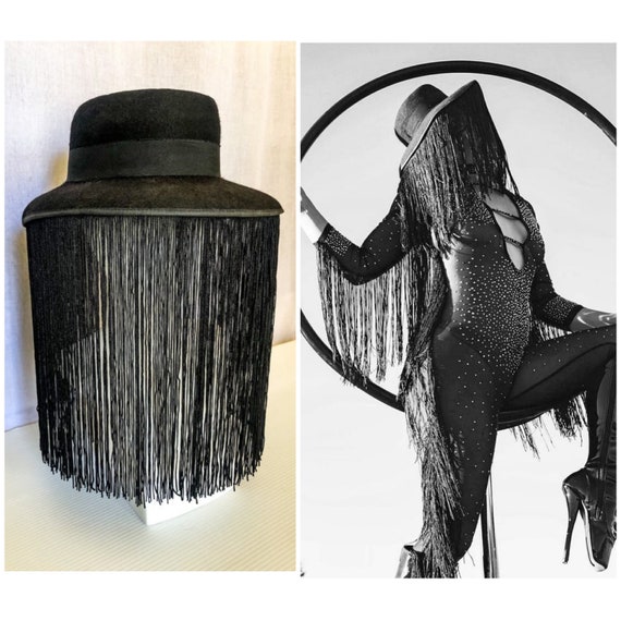 Womens Black Fringe Hat / Black Custom Fringe / Tassel Hat / | Etsy