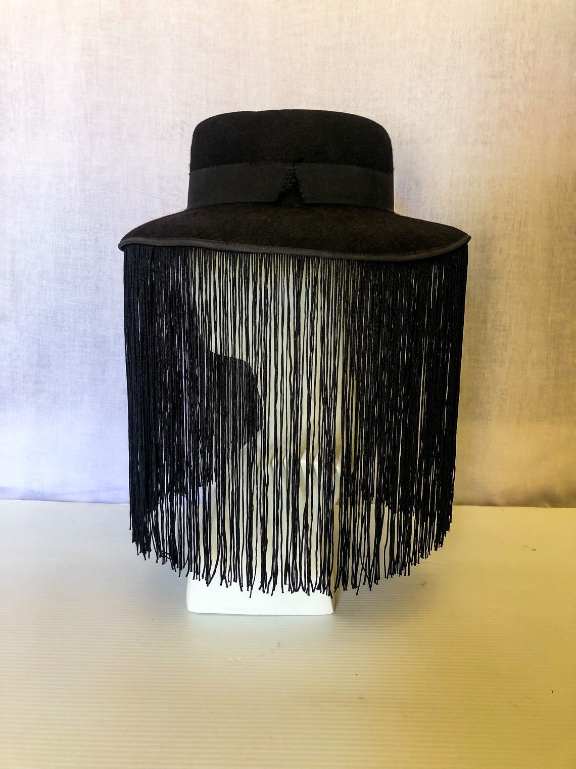 Womens Black Fringe Hat / Black Custom Fringe / Tassel Hat / | Etsy