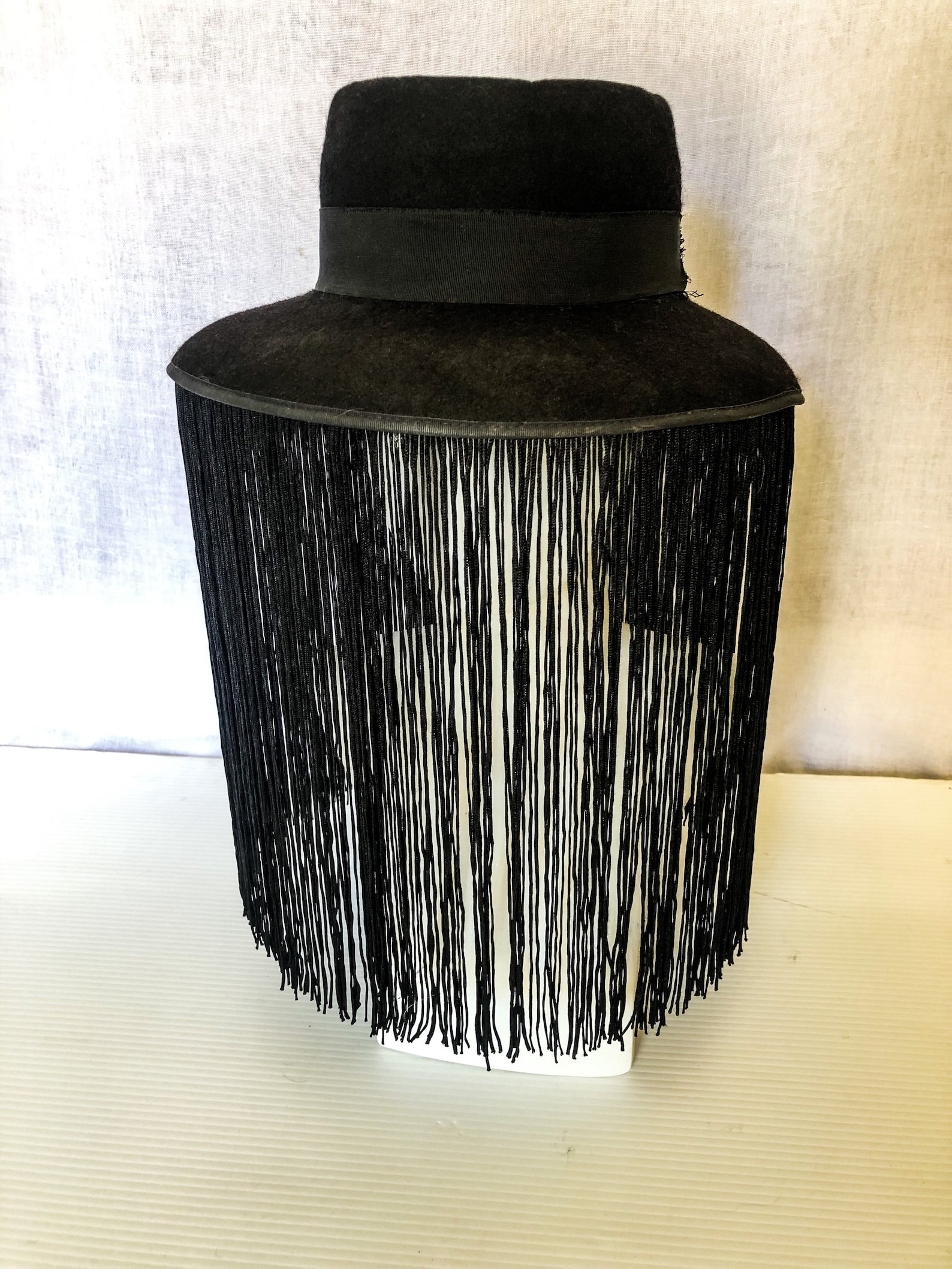 Womens Black Fringe Hat / Black Custom Fringe / Tassel Hat / Bolero Hat ...