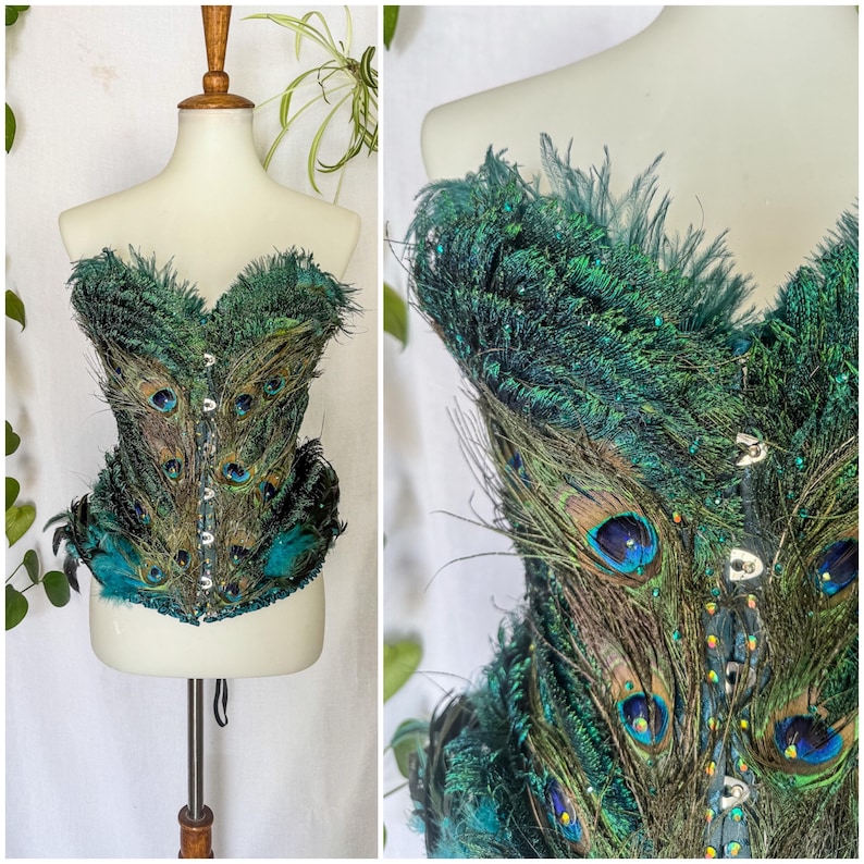 Peacock Feather Corset, Emerald Green, Teal & Royal Blue, Embellished ...