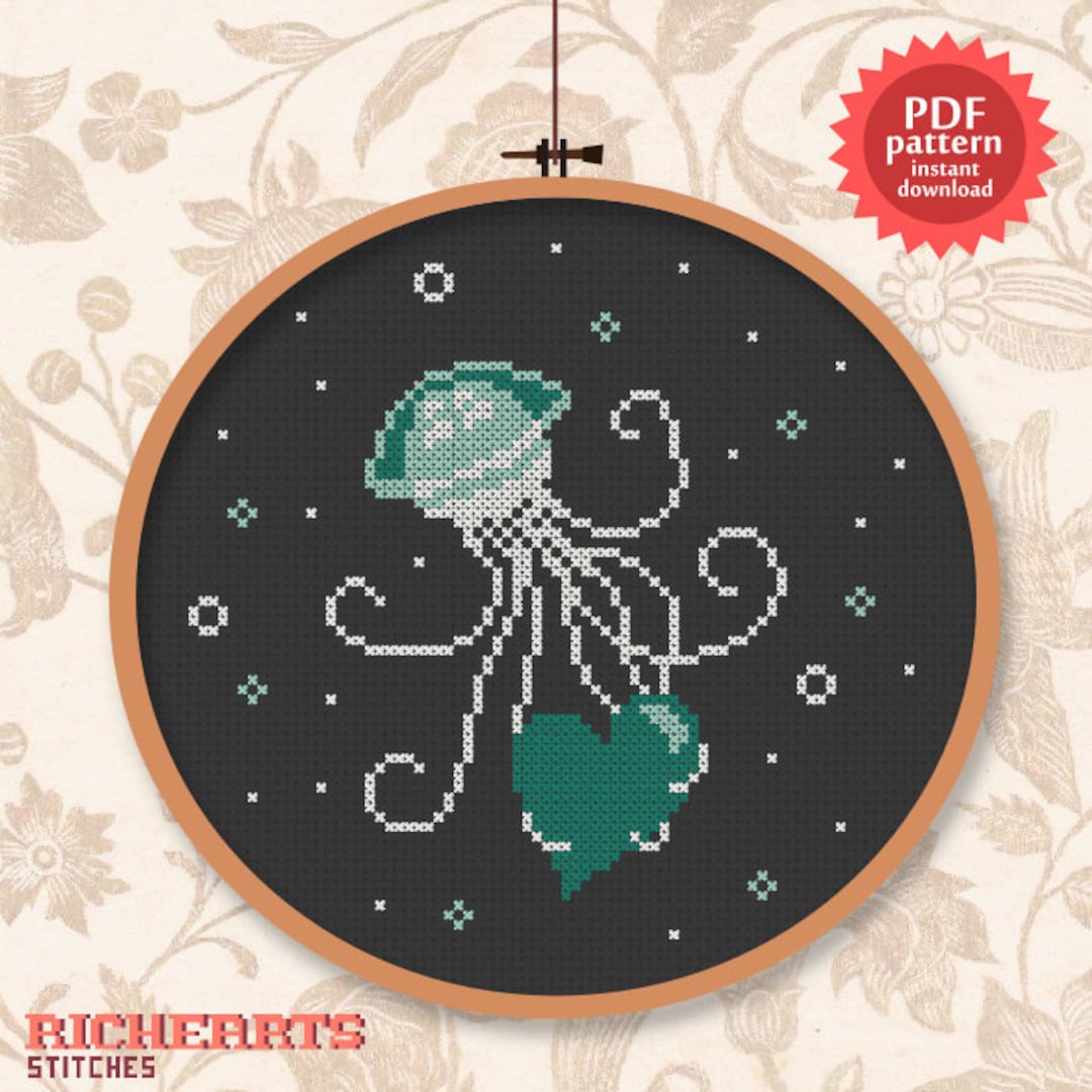 Jellyfish Stings Heart - PDF Cross Stitch Pattern - Etsy