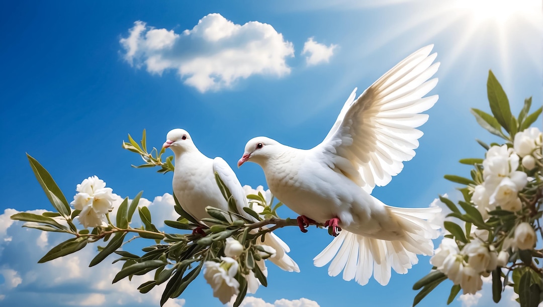 Doves of Peace Tempered Glass Wall Art: Sunny Sky Decor, Large Size - Etsy