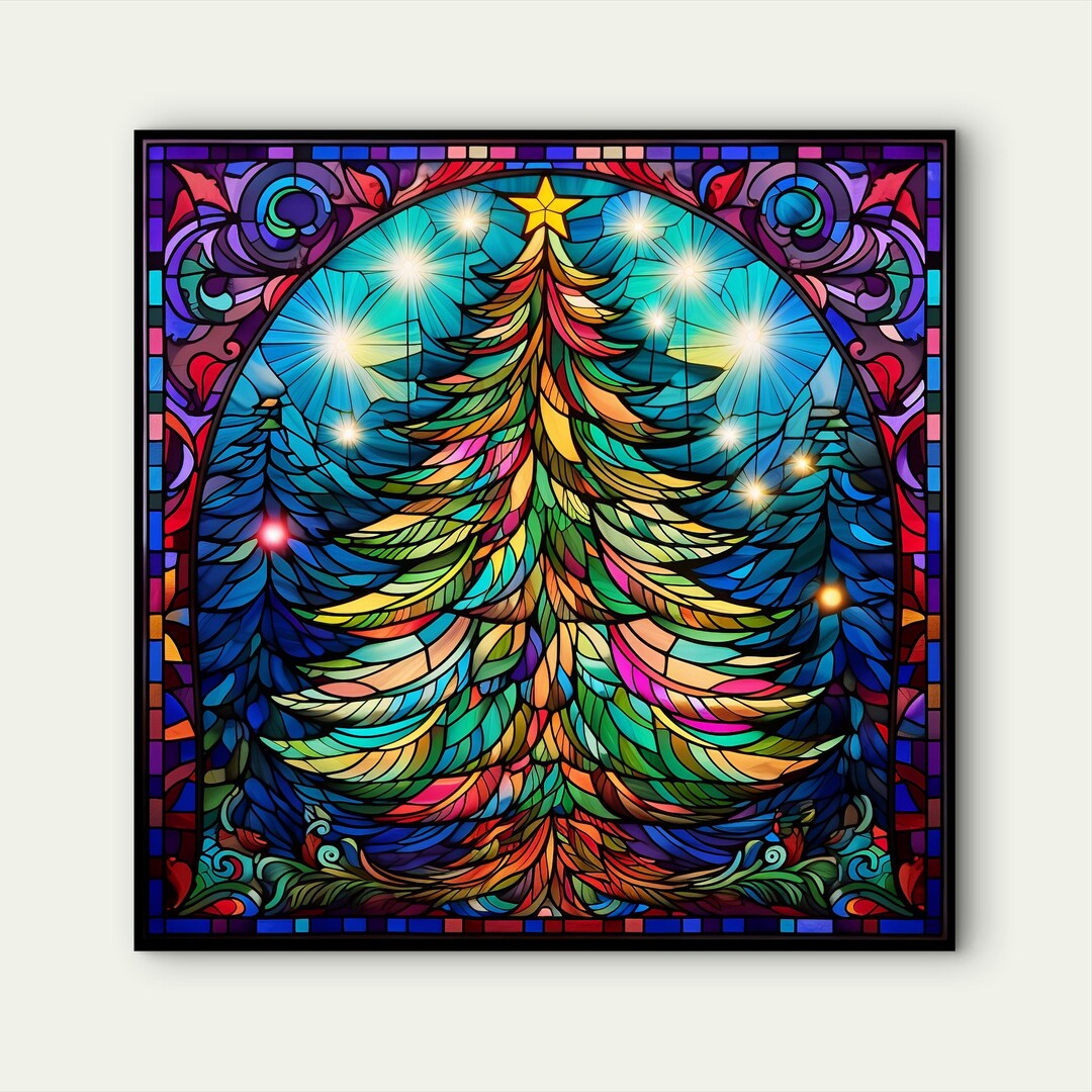Stained Glass Christmas Tree Art: Tempered Glass Holiday Wall Decor - Etsy