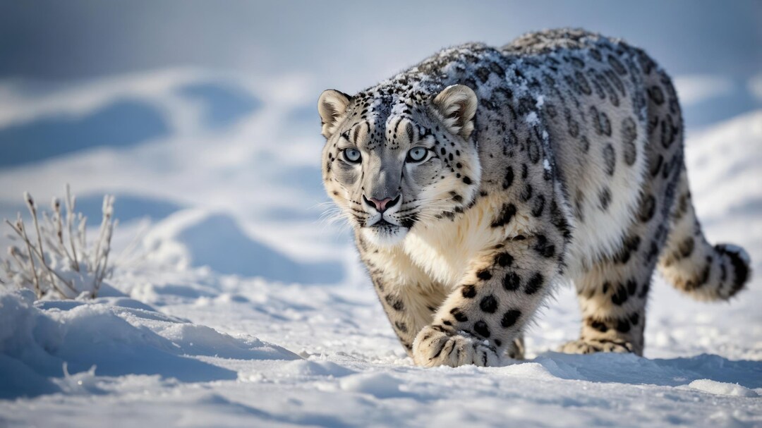 Powerful Snow Leopard Tempered Glass Print, HD Quality Wild Animal ...