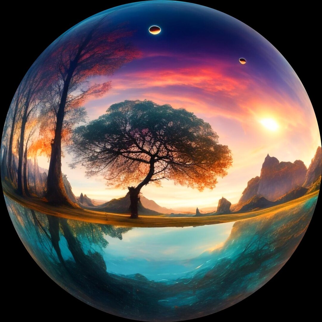Round Surreal Landscape Glass Wall Art,fantasy World Glass Hanging ...