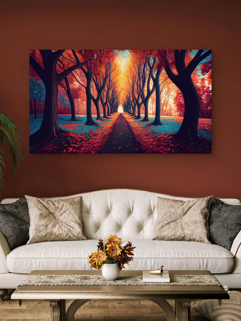 Autumn Forest Path Tempered Glass Wall Art, Vibrant Nature Decor,large ...