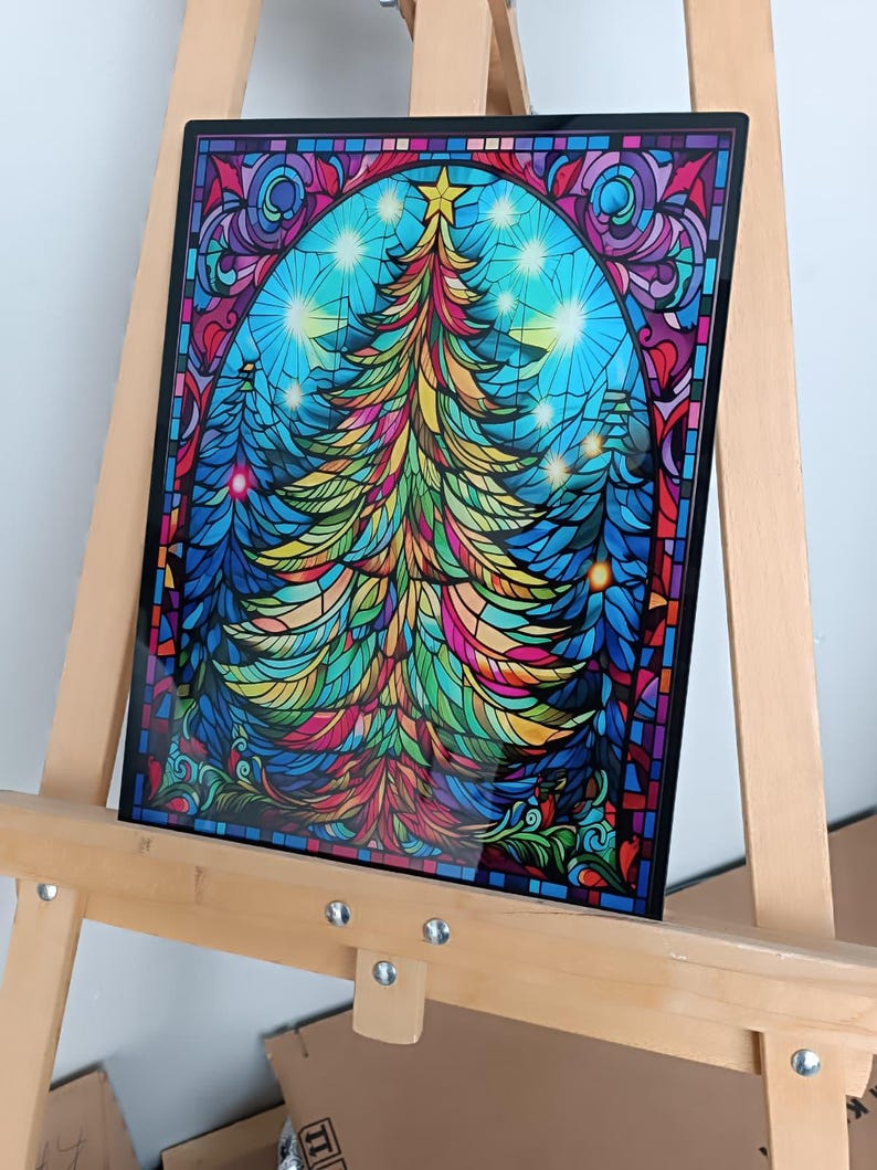 Stained Glass Christmas Tree Art: Tempered Glass Holiday Wall Decor - Etsy