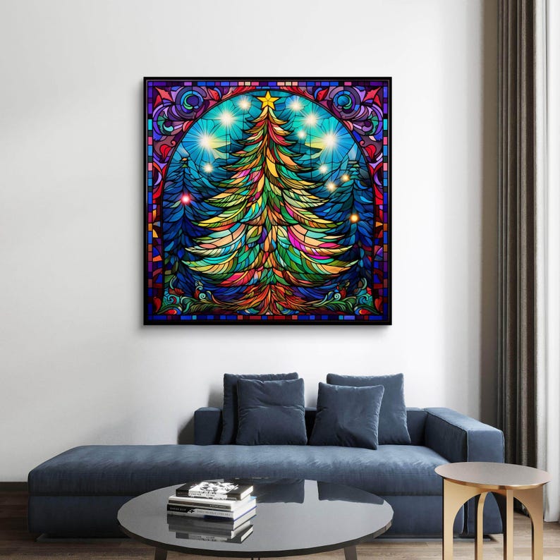 Stained Glass Christmas Tree Art: Tempered Glass Holiday Wall Decor - Etsy