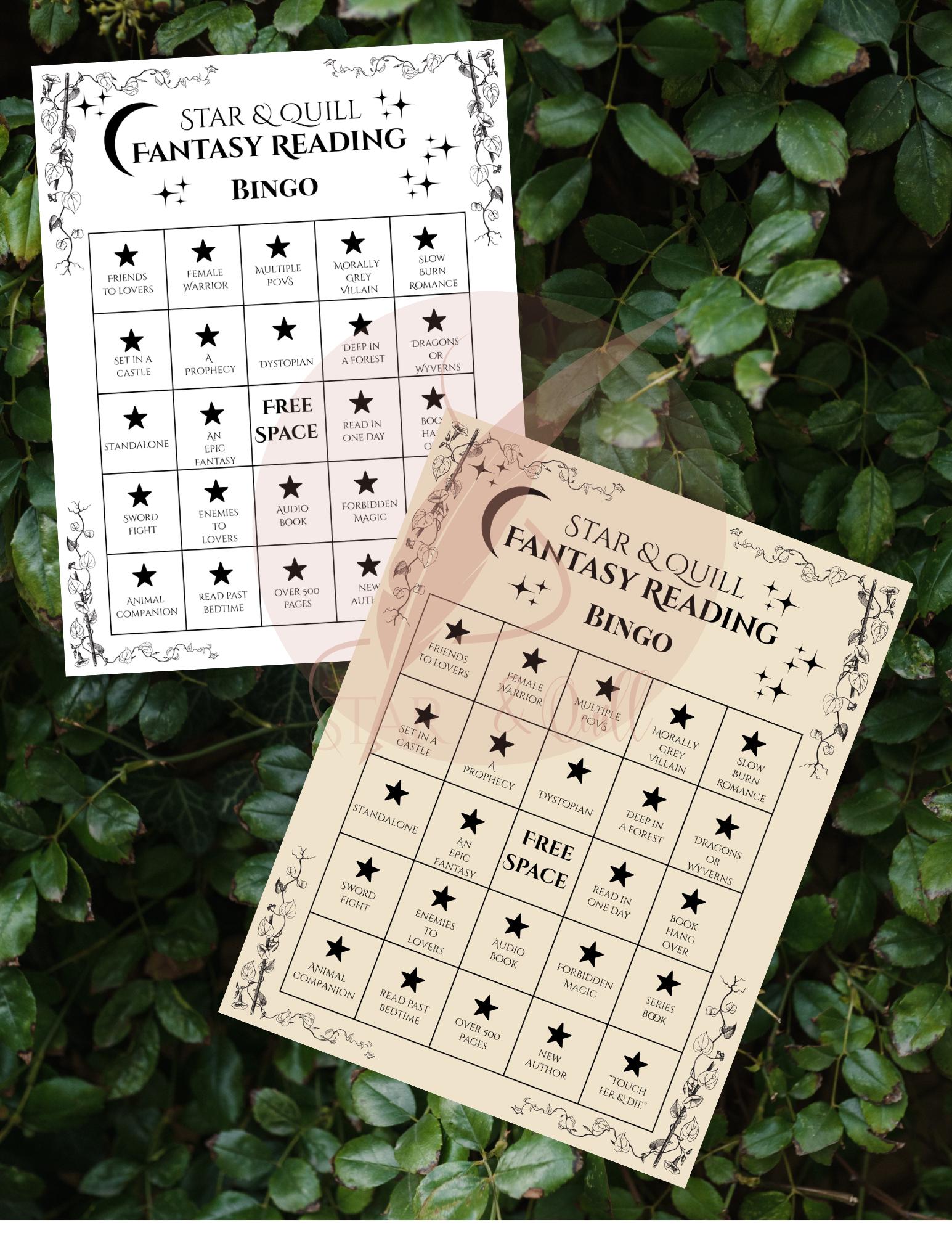 Star & Quill Fantasy Reading Bingo- Printable Romantasy Book Challenge ...