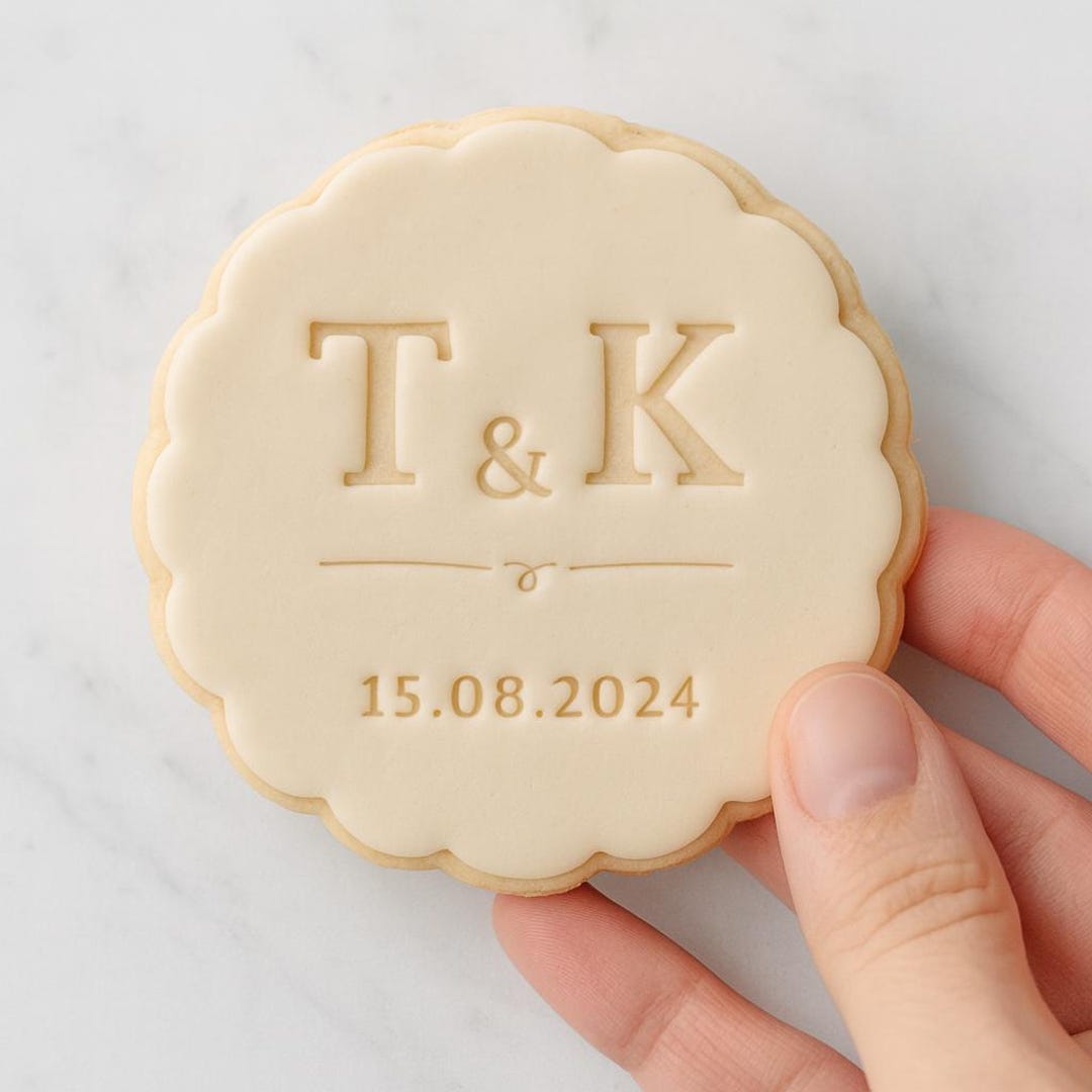 Personalized Wedding Cookie Embosser: Initials & Date, Elegant Fondant ...