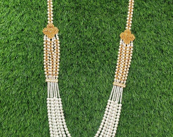 Men's 3 Layer Gold Pearl Mala Set for Groom Dulha Moti Mala Haar Set ...