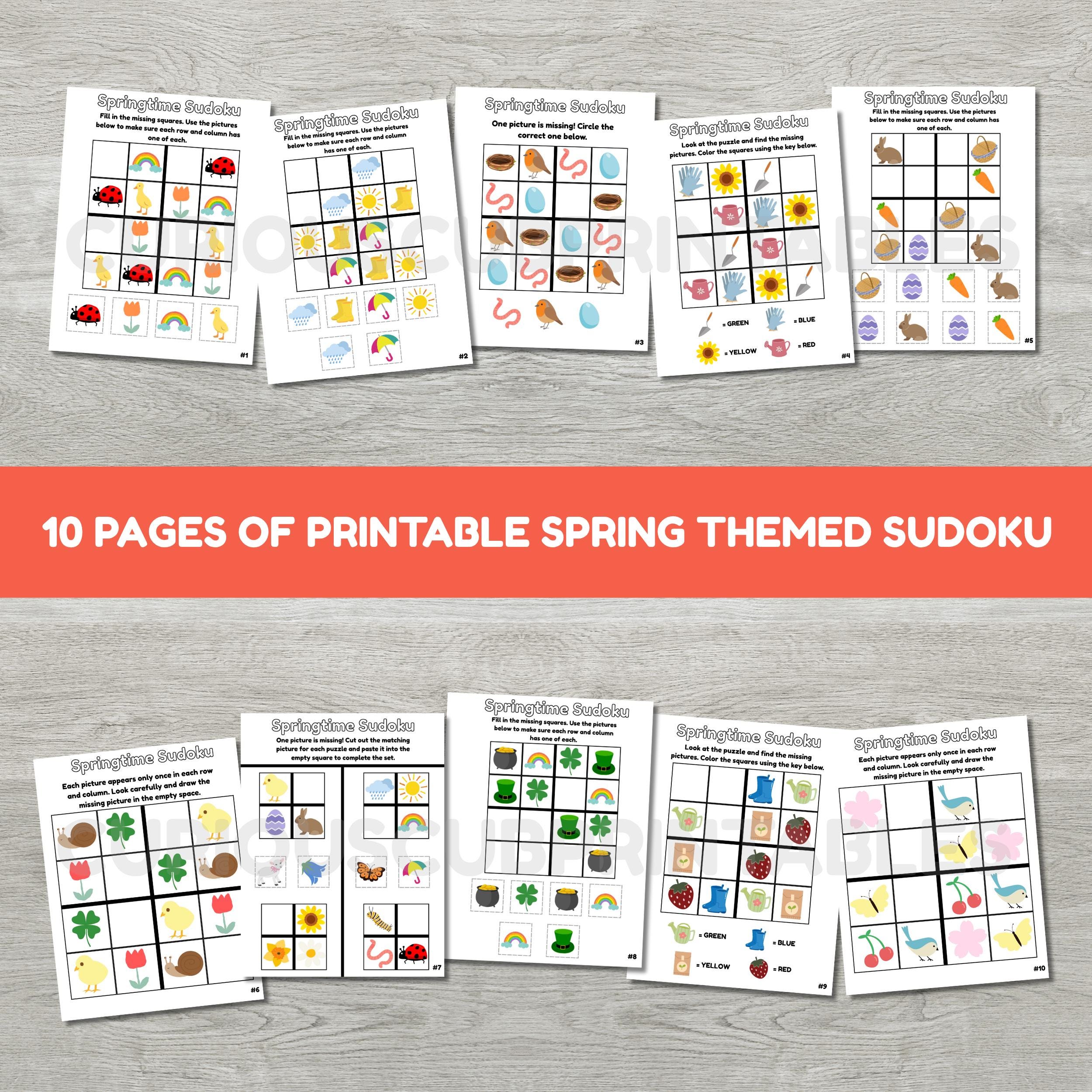 Spring Themed Sudoku Worksheets for Kids, Printable Preschool Logic ...