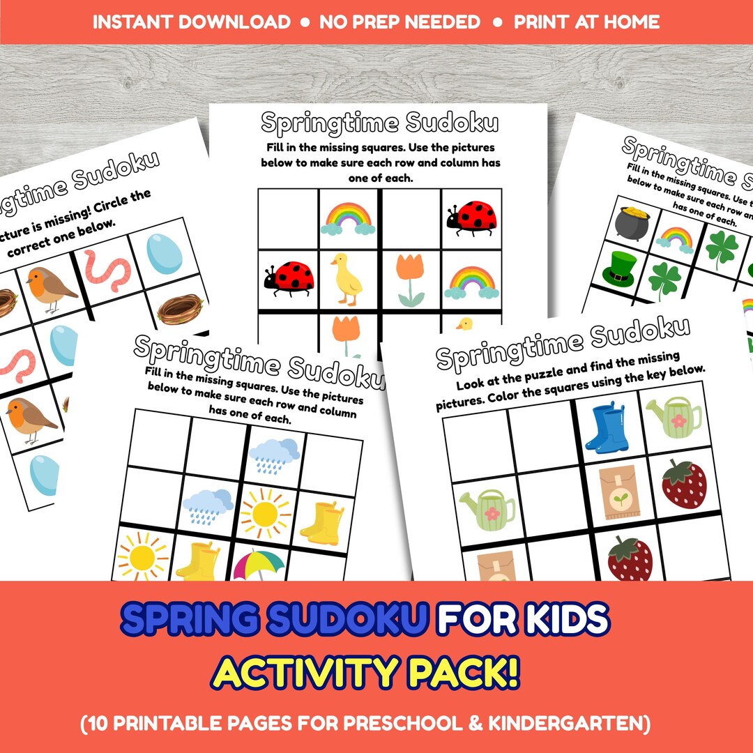 Spring Themed Sudoku Worksheets for Kids, Printable Preschool Logic ...